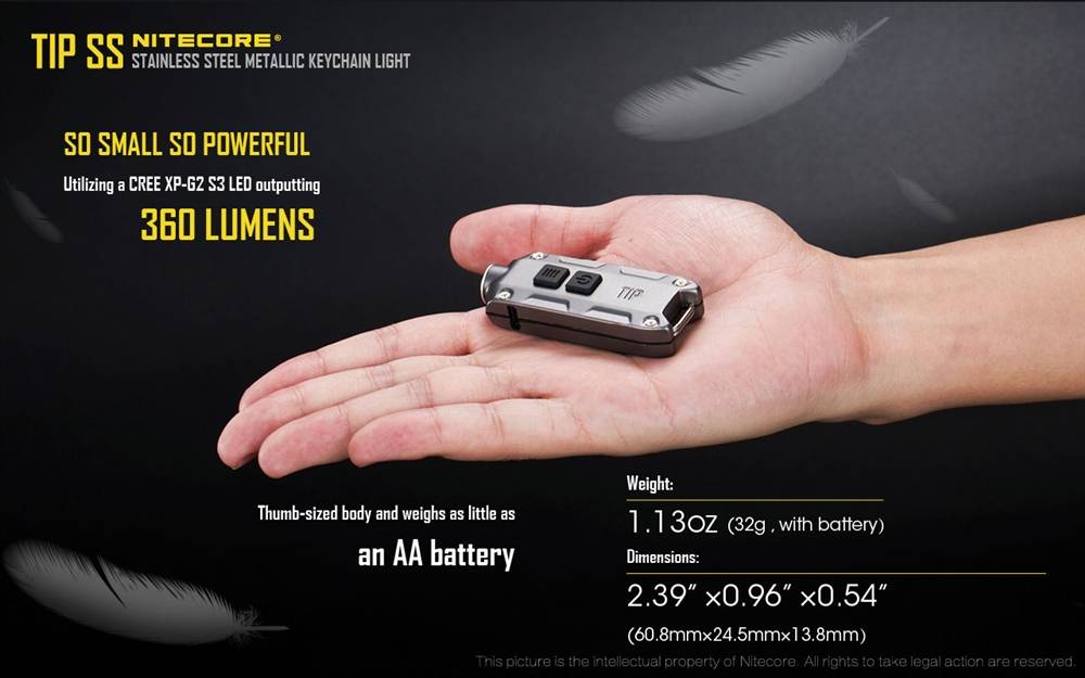 Nitecore TIP 2017 SS Rechargeable 360 Lumen LED Keychain EDC Flashlight ...