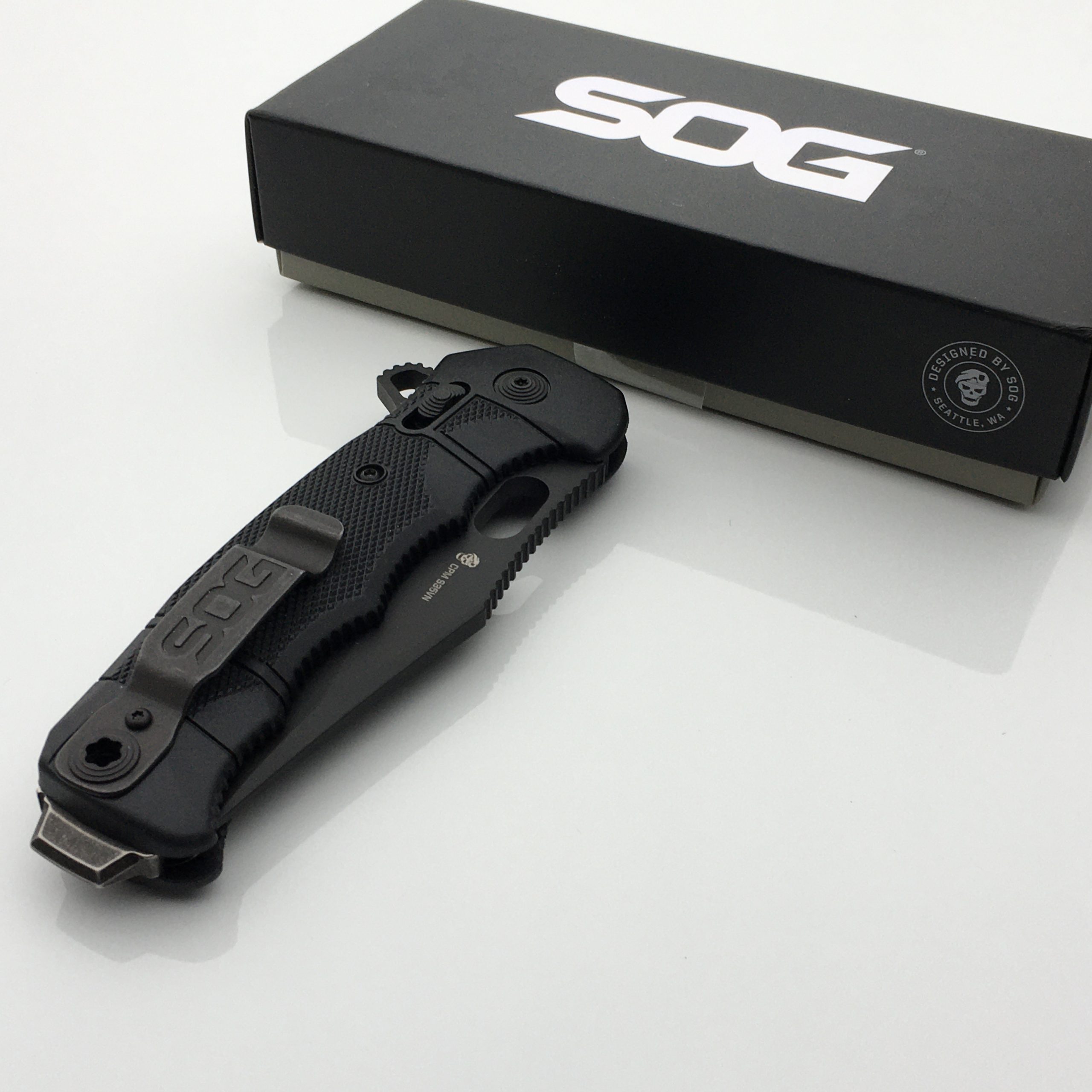 SOG Seal XR Lock Clip Point S35VN Plain Black Blade 12-21-02-57 – Black ...