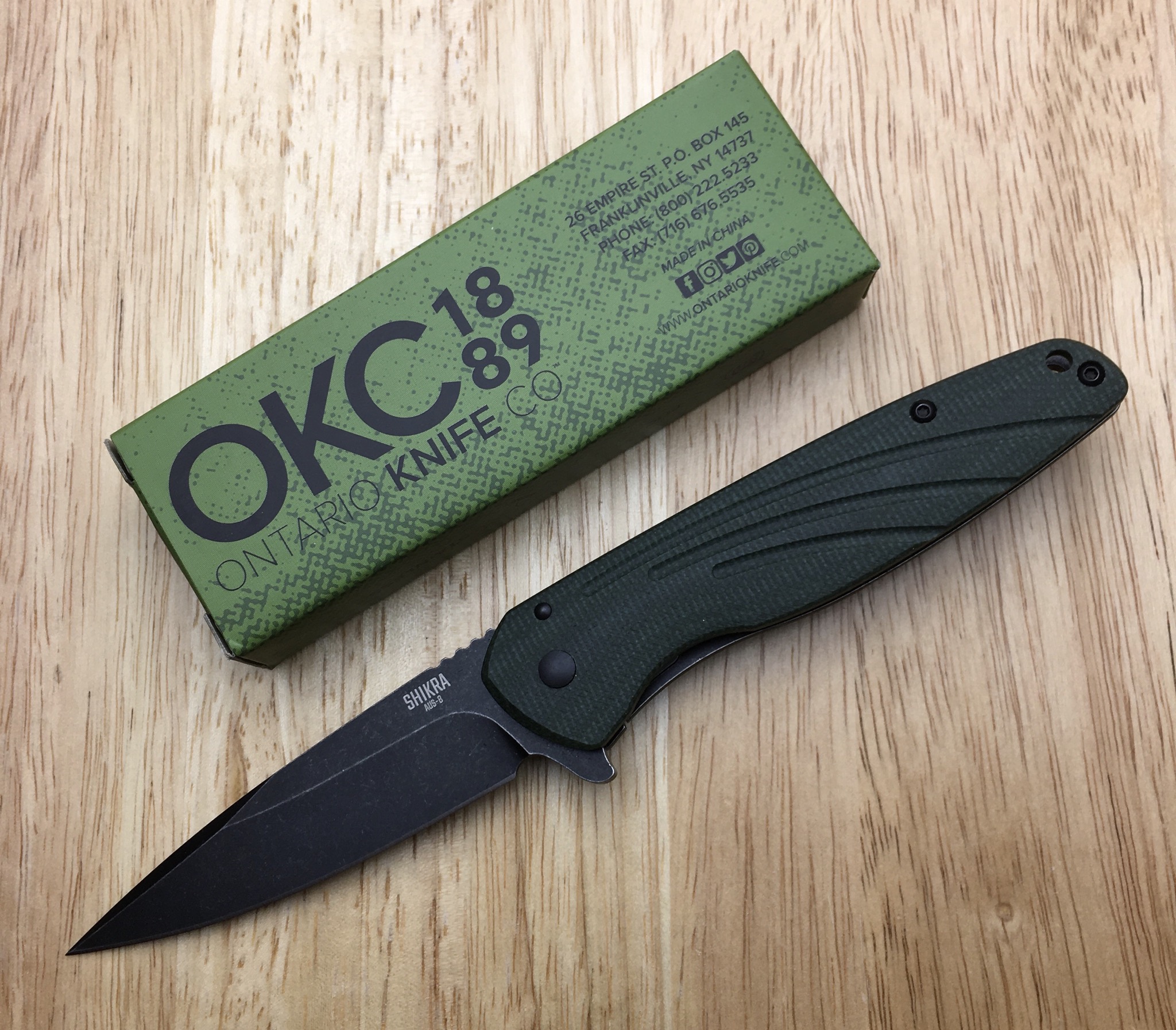 Ontario Knife Company SHIKRA FOLDER 3.2 IN MICARTA TITANIUM HANDLE ...
