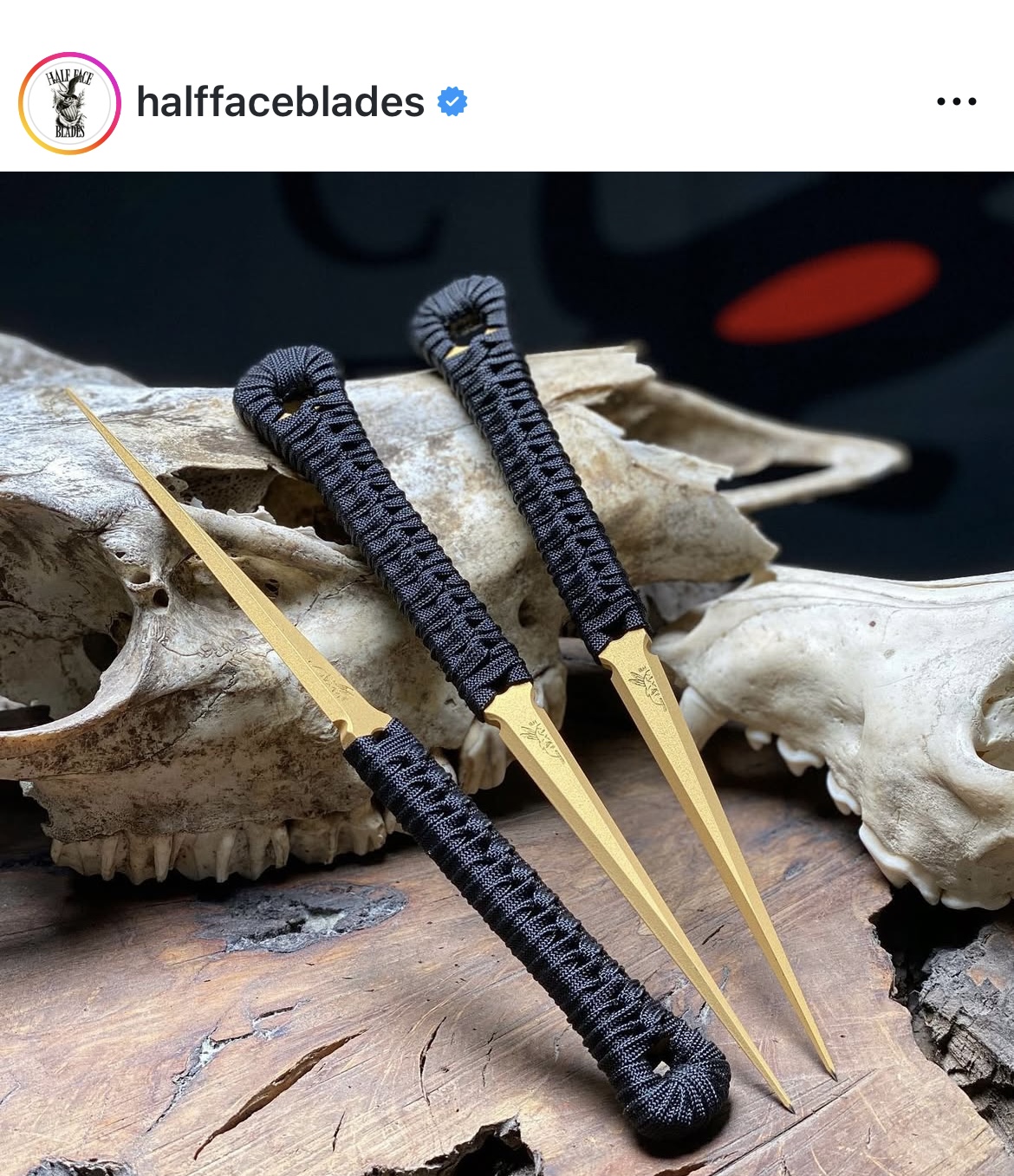 Half Face Blades Cardiac Spike Gold Cerakote Blade with Black Paracord ...